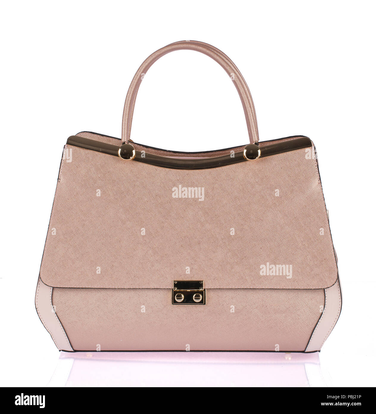 Elegant women beige bag on white background Stock Photo - Alamy