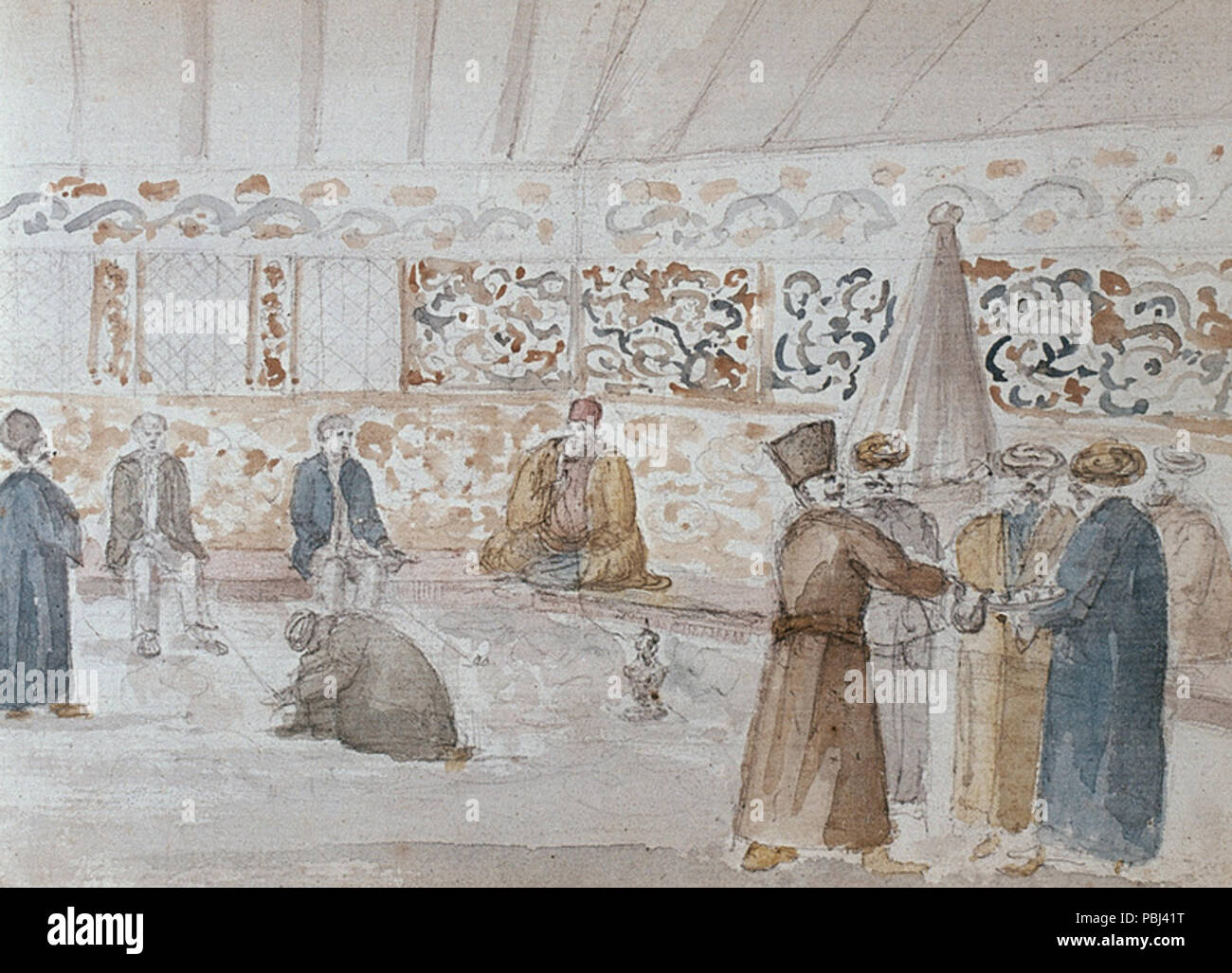 1822 Visit to Ali Pasha, drawing with watercolour wash, by W Turner ...