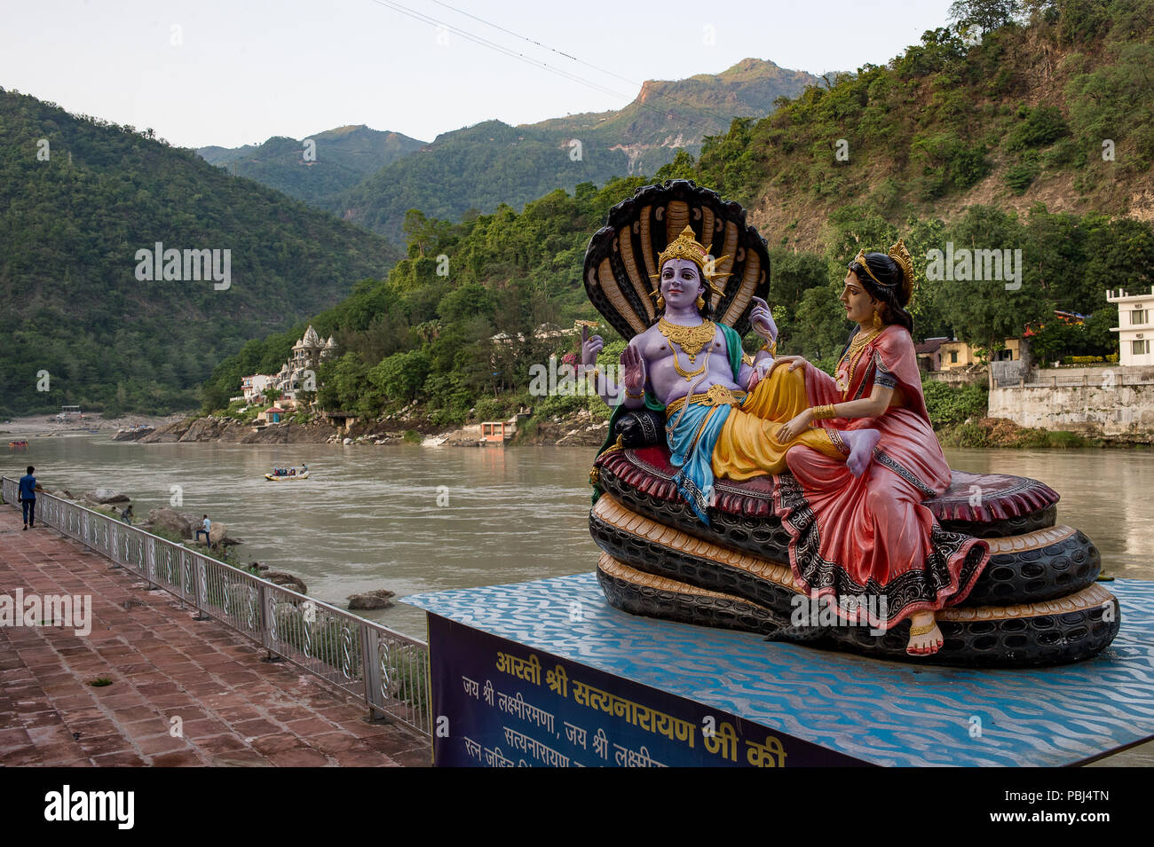 Religious statues on the Ganges river banks, Rishikesh, India Stock ...