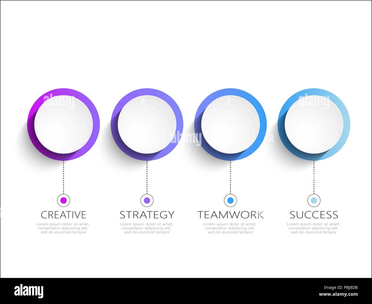 Modern 3D infographic template with 4 steps for success. Business circle template with options ...