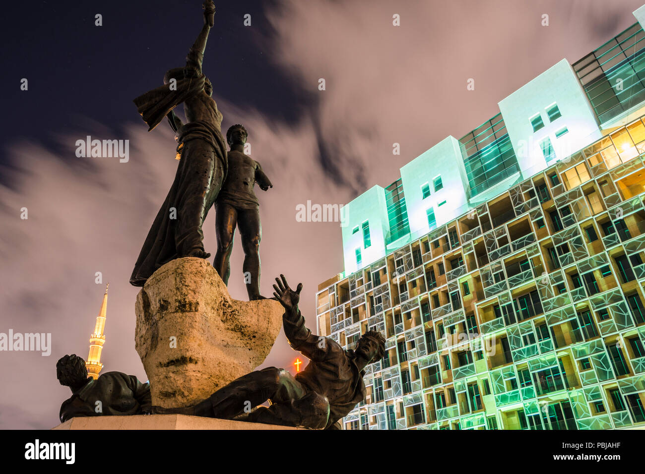 Mohammad Al-Amin mosque's minaret and Saint Georges Maronite cathedral ...