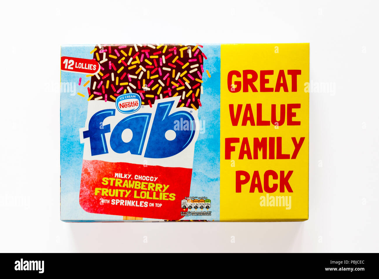 Box of Nestle Fab milky choccy strawberry fruity lollies with sprinkles ...