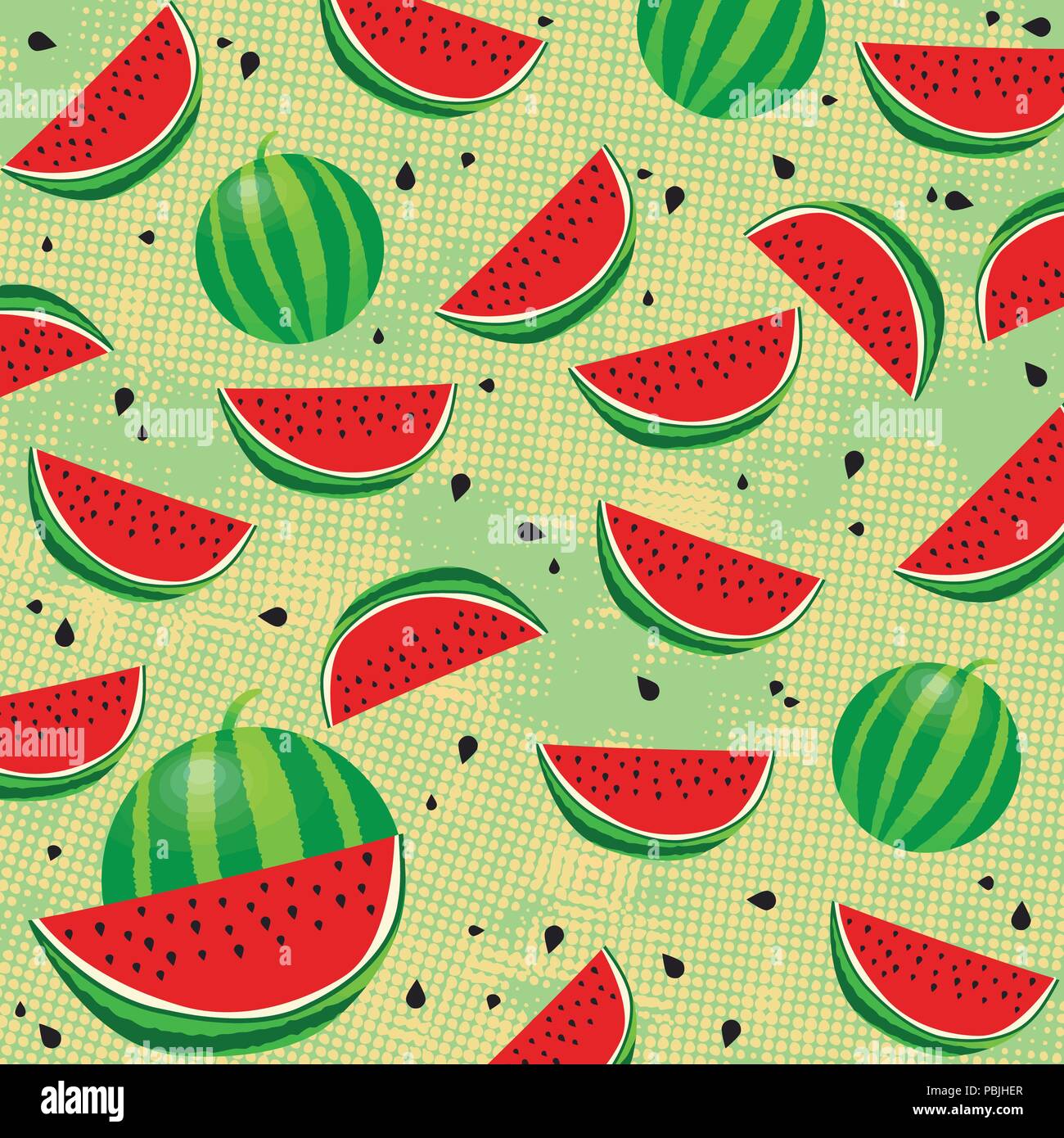 Background pattern with watermelon and seeds on green background ...