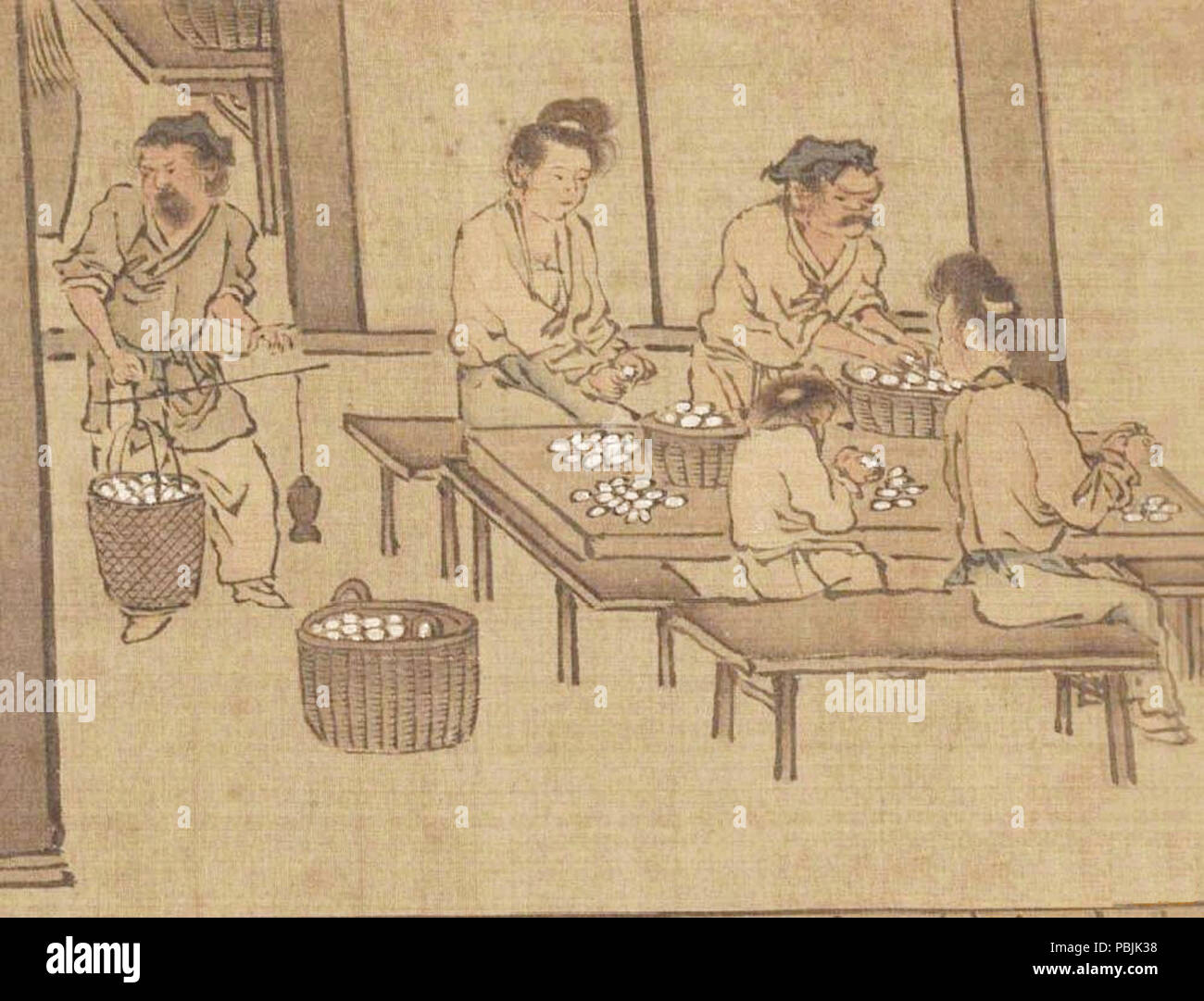 1839 Weighing and sorting the cocoons (Sericulture by Liang Kai, 1200s ...