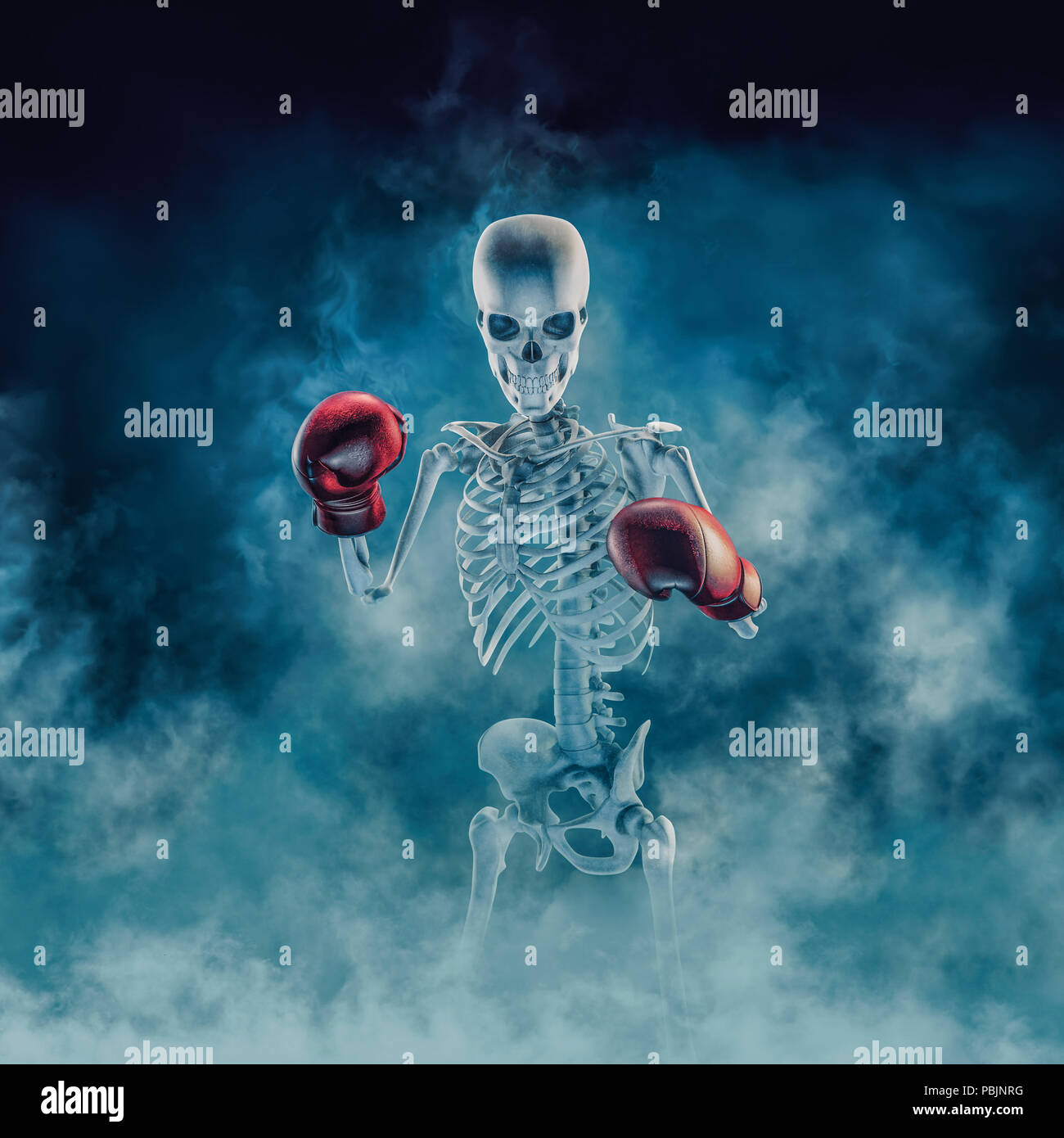 The phantom boxer / 3D illustration of scary fighter skeleton wearing ...
