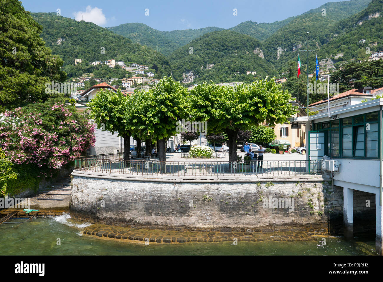 MOLTRASIO, ITALY - 1 JULY 2018: small square near the boat stop in ...