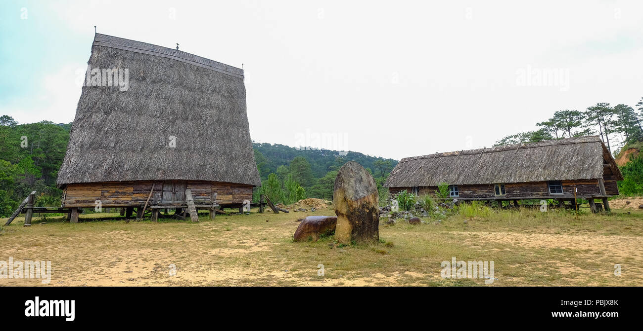 Traditional houses at an ethnic village in Central Highlands of Vietnam ...