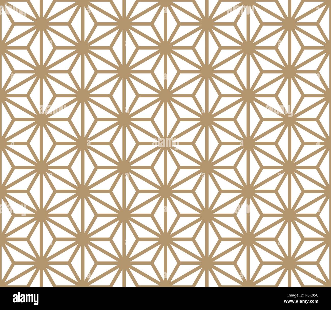 Seamless pattern based on Japanese ornament Kumiko.Golden color.Hexagon ...