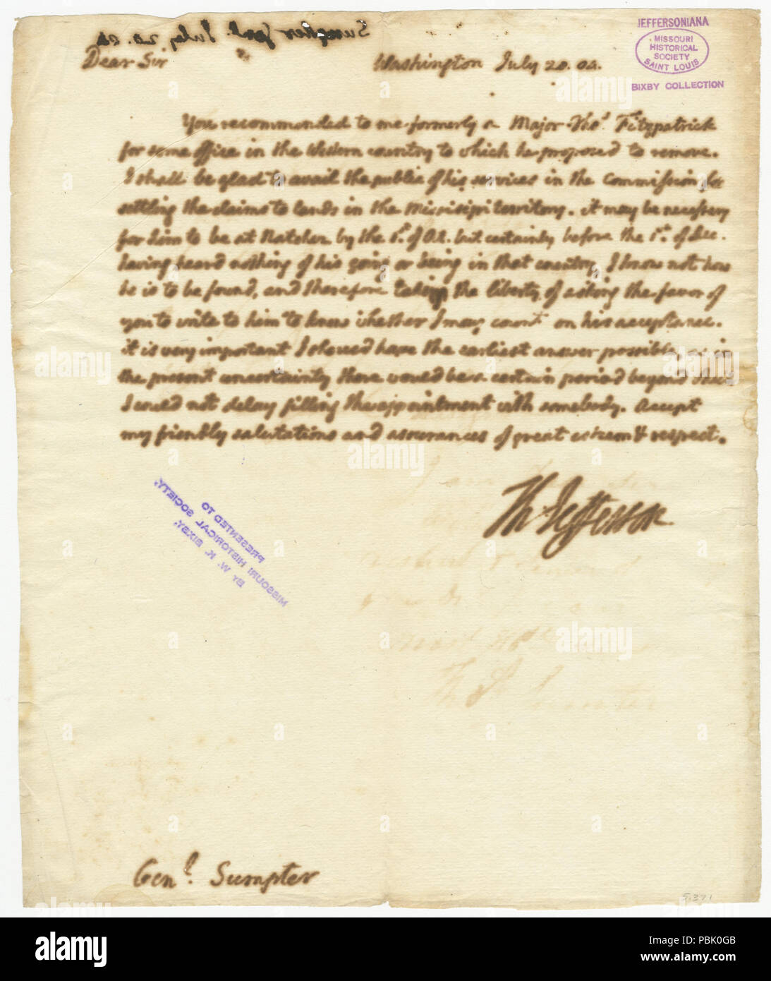 Letter thomas jefferson washington hi-res stock photography and images ...