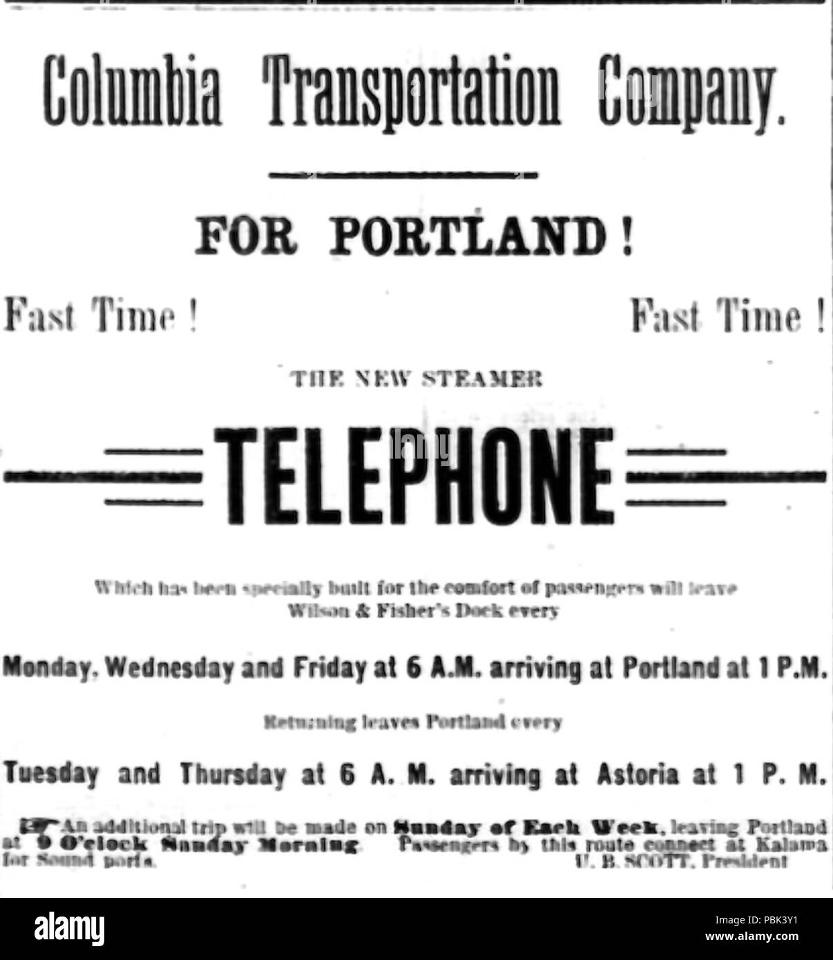1602 Telephone (steamer) advertisement March 1885 Stock Photo - Alamy