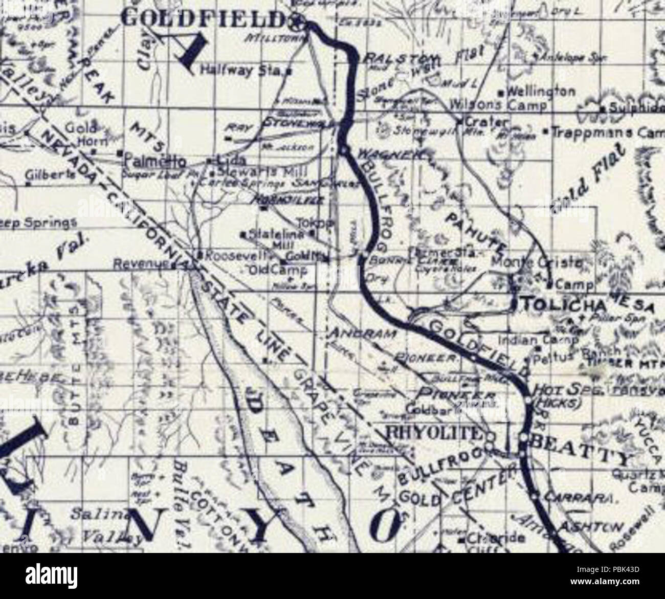 . Deutsch: Map showing Bullfrog Goldfield Railroad in Nevada, circa ...
