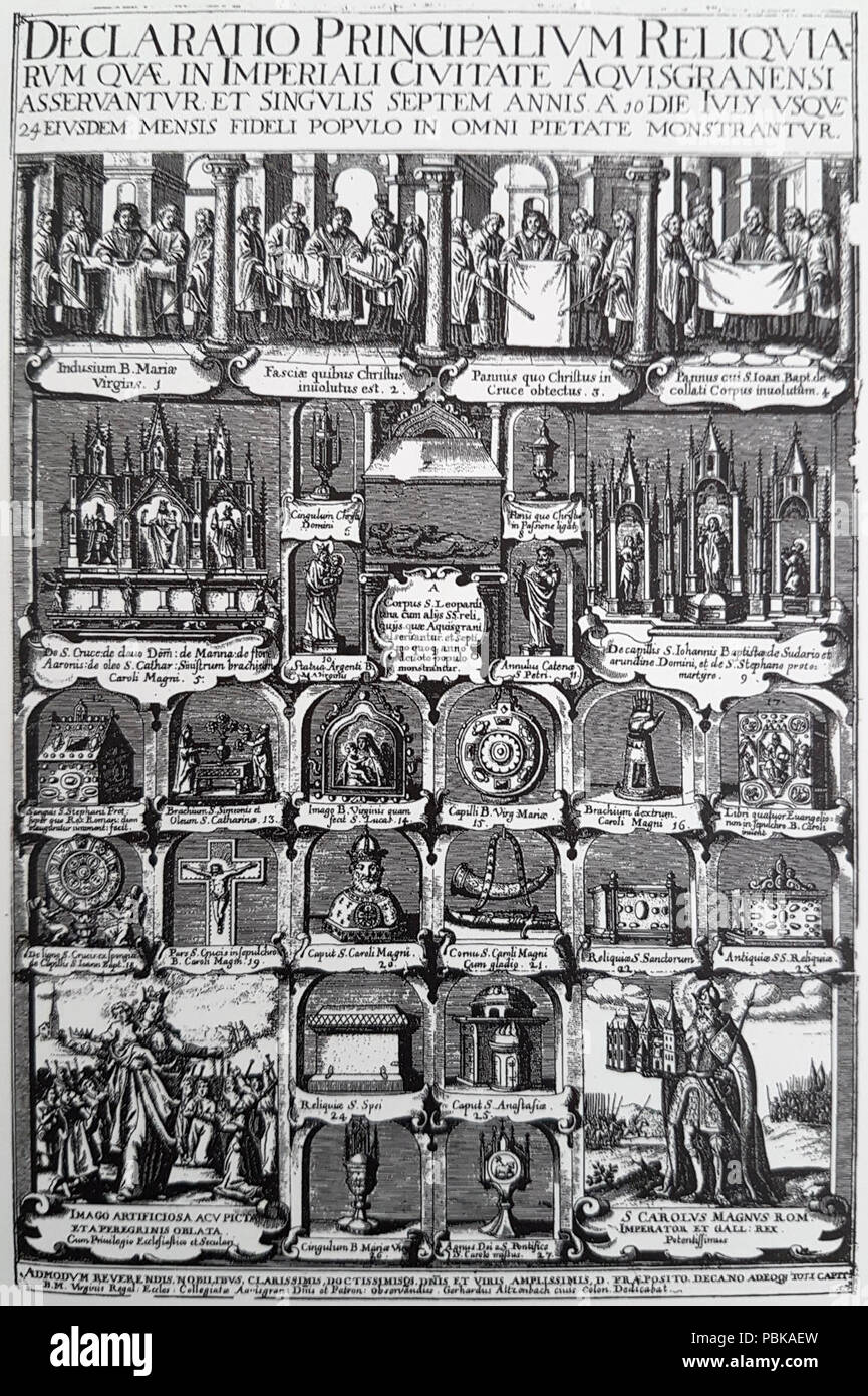 Aachen Cathedral Treasury, engraving of relics, ca 1615 Stock Photo - Alamy