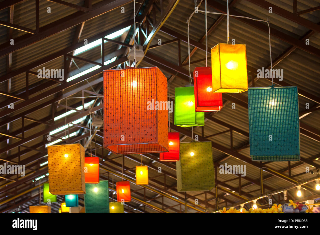 colorful fabric lanterns Stock Photo - Alamy