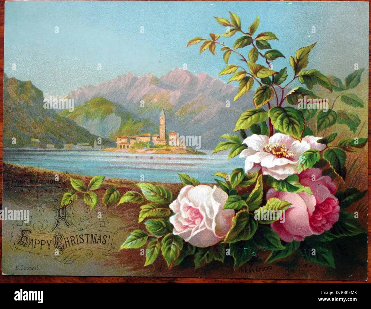 . English: Helga von Cramm, chromolithograph, Lake Maggiore, Christmas ...