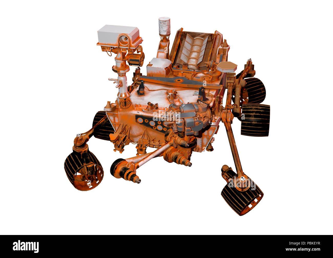 3D rendering of a Mars rover space vehicle isolated on white background ...