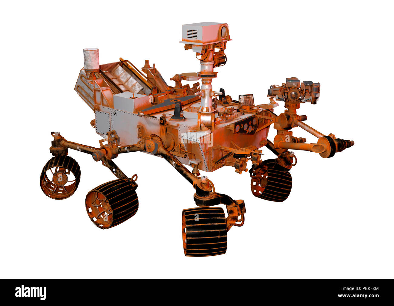 3D rendering of a Mars rover space vehicle isolated on white background ...