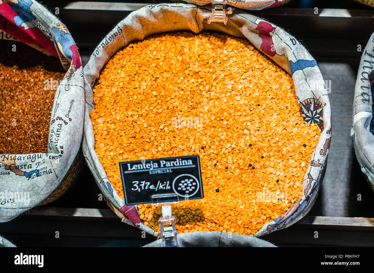 MADRID, SPAIN - AUGUST 26, 2017: Legumes stand with fresh organic ...
