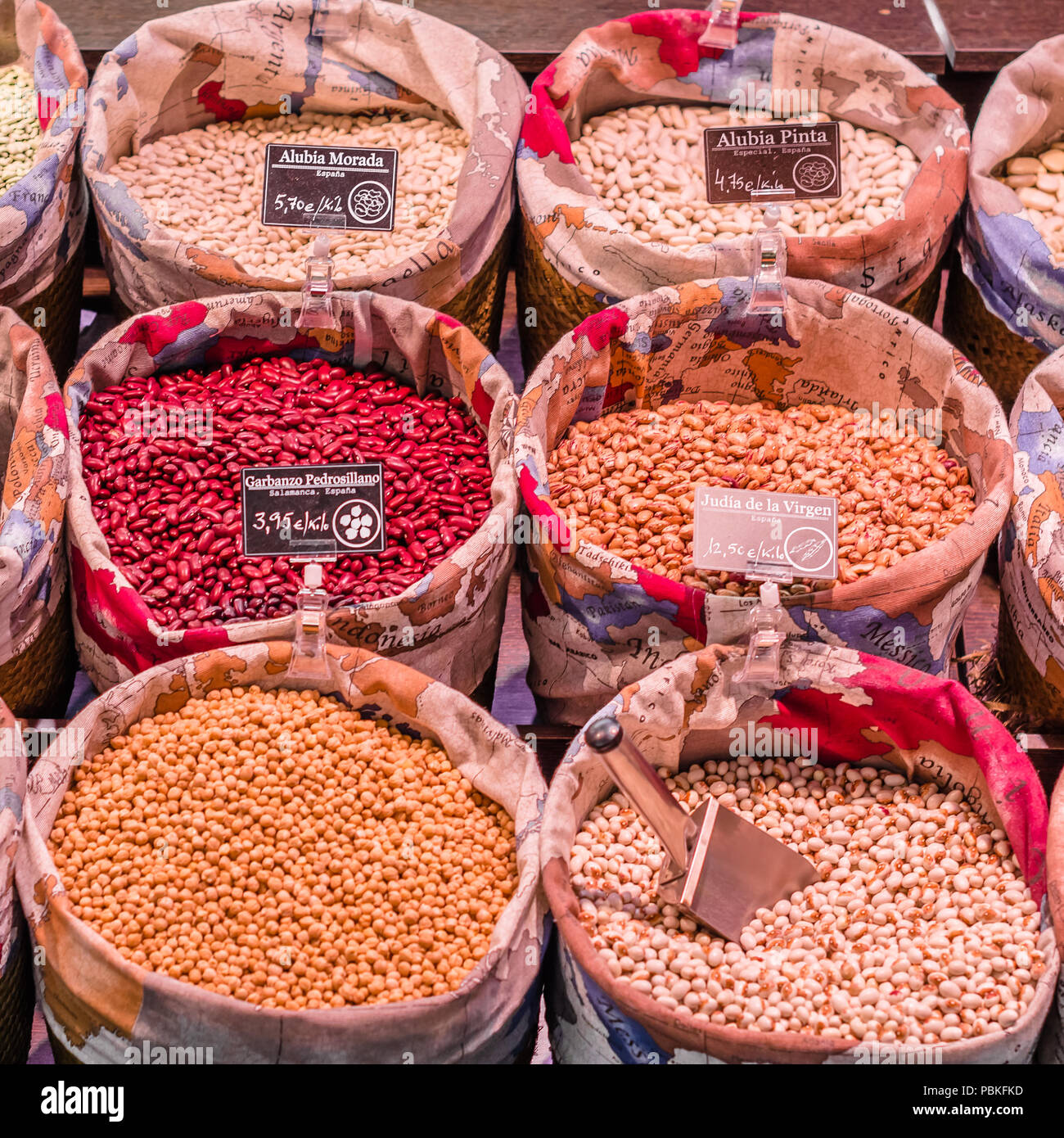 MADRID, SPAIN - AUGUST 26, 2017: Legumes stand with fresh organic ...