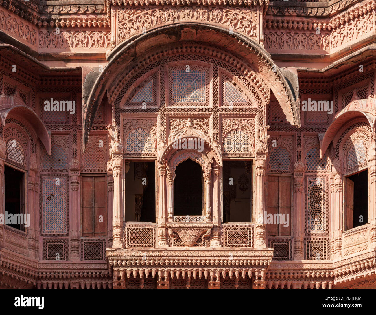 The decorated windows of Mehrangarh Fort, Jodhpur, India Stock Photo ...