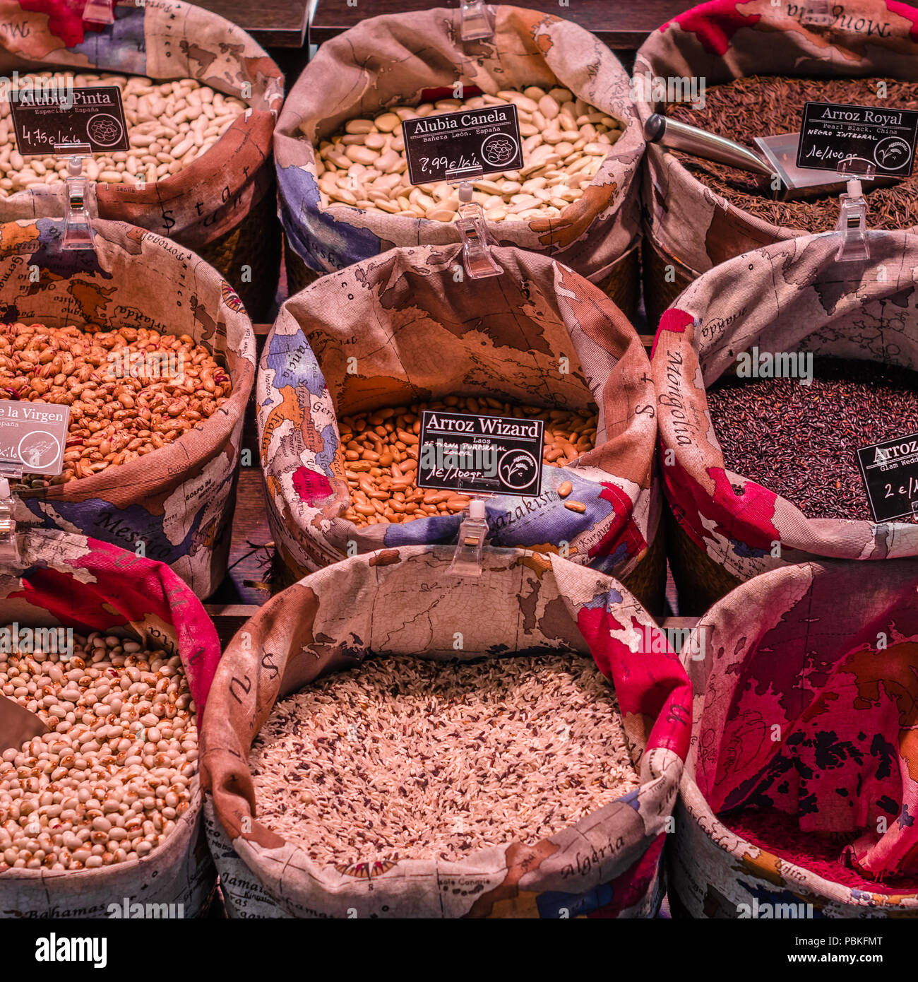 MADRID, SPAIN - AUGUST 26, 2017: Legumes stand with fresh organic ...