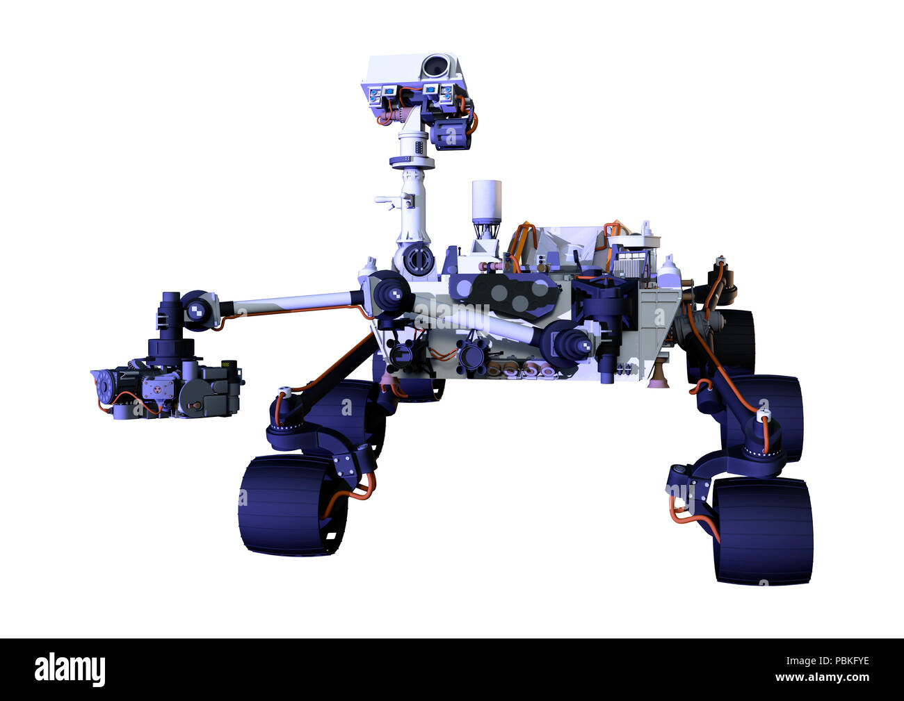 3D rendering of a Mars rover space vehicle isolated on white background ...