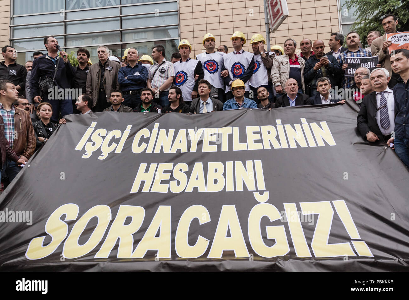 ESKISEHIR, TURKEY - MAY 14, 2014: Protests over Soma coal mine disaster ...