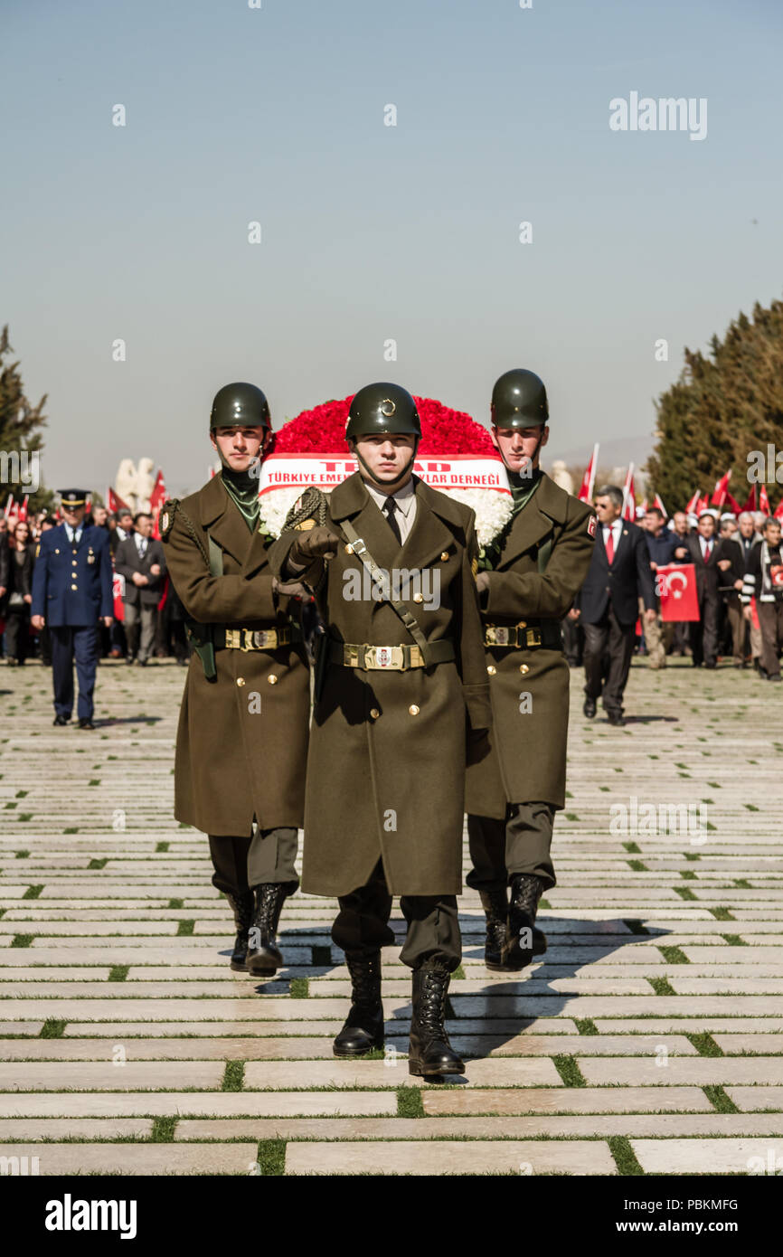 ANKARA, TURKEY - MAR 15, 2014 : Honour Guards Carry Wreaths to Ataturk ...