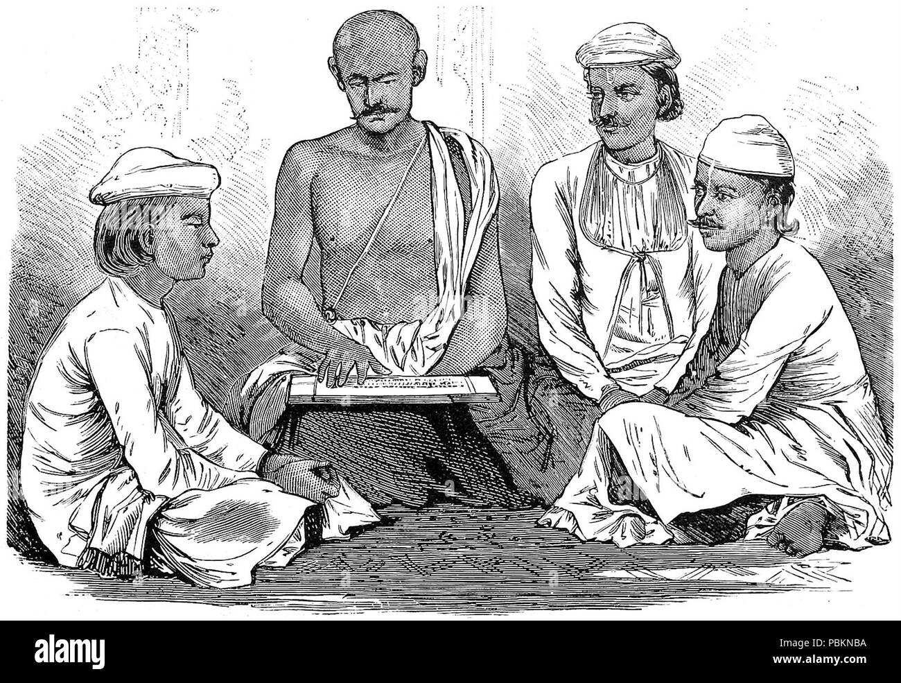 . English: Drawing of four men seated on the floor. published 1895 884 ...