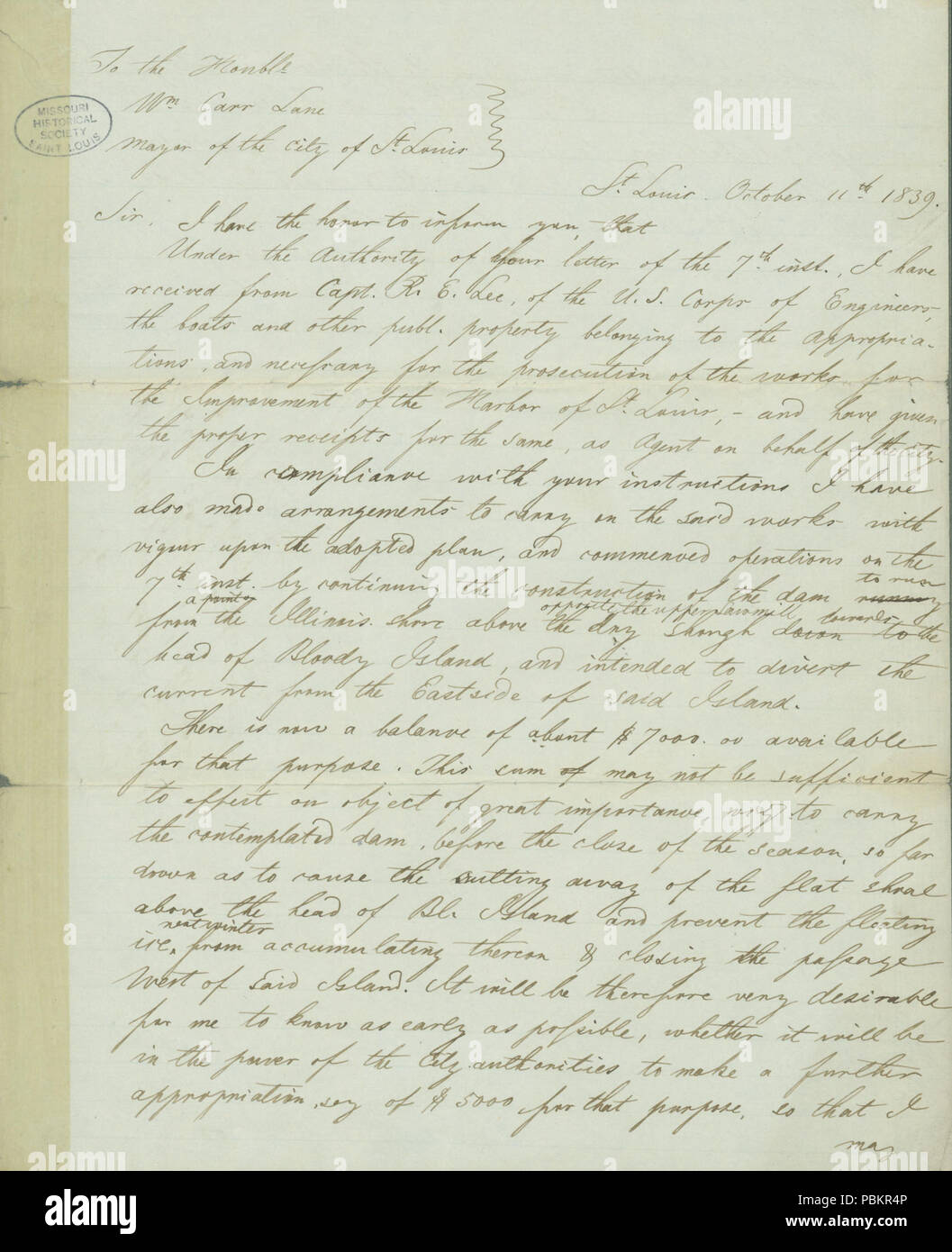 899 Letter (of Henry Kayser ) to William Carr Lane, October 11, 1839 ...