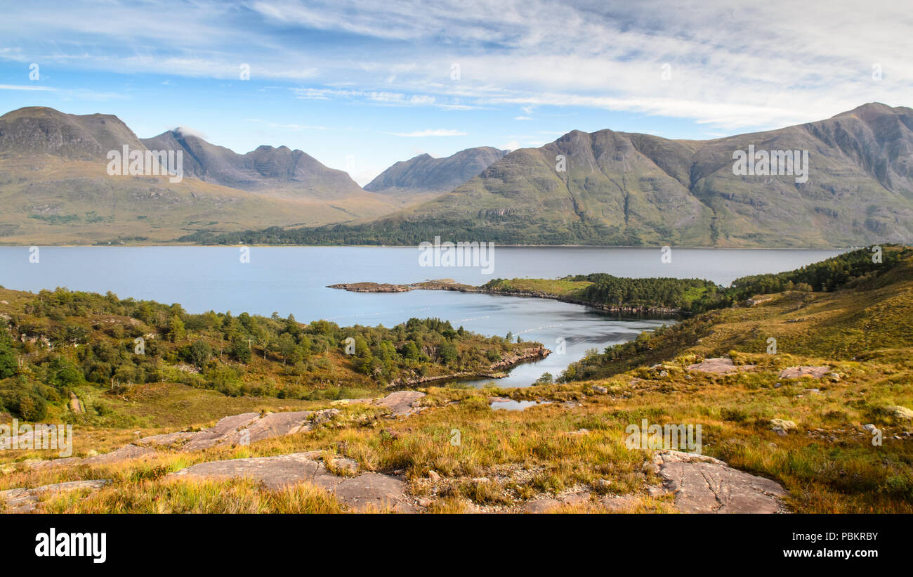 Liathach mountain in the Torridon Hills rising from the shores of Loch ...