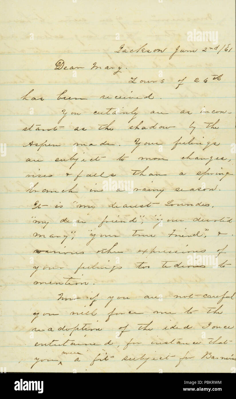 903 Letter from Lowndes (H. Davis), Jackson, to Mary, June 2, 1861 ...