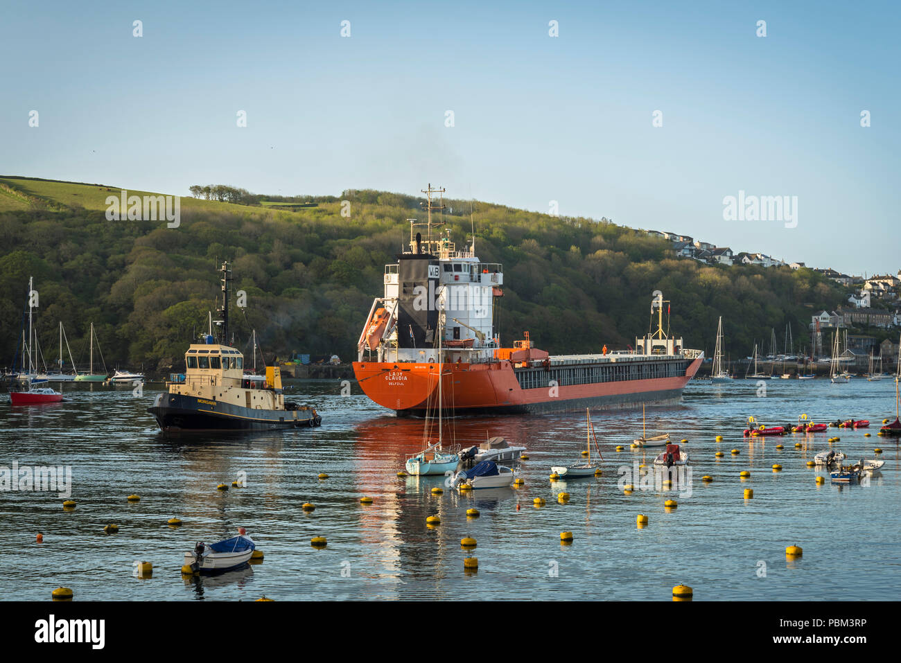 Fowey estuary and cargo ship Stock Photo - Alamy