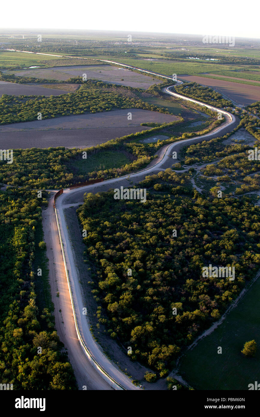 South Texas McAllen Fenceline Aerial, Rio Grande Valley taken on ...