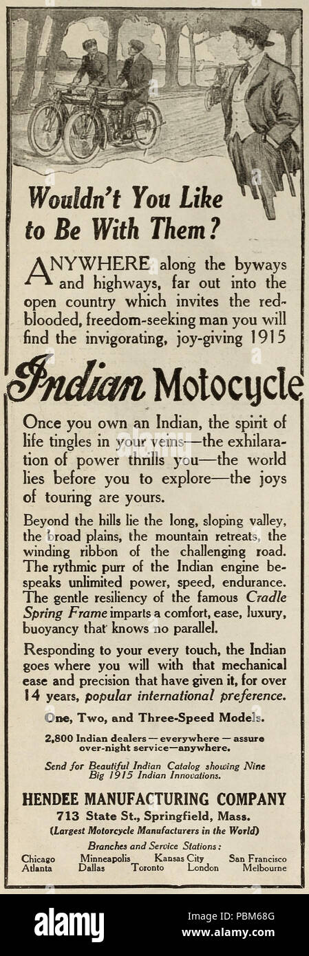 . English: Indian motorcycle advertisement . circa 1915 801 Indian ...