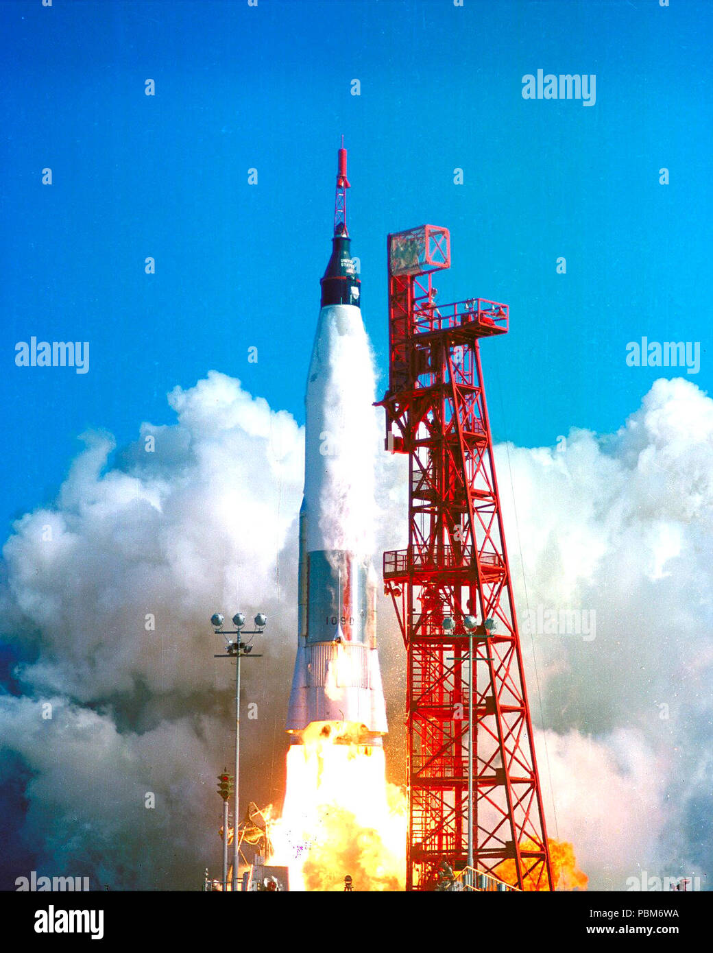Launch of Friendship 7, the first American manned orbital space flight ...