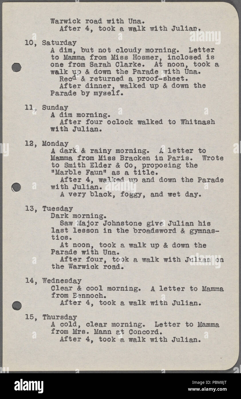 816 Italian Diary, 1859. Typed transcription of the Hawthorne Diary of ...