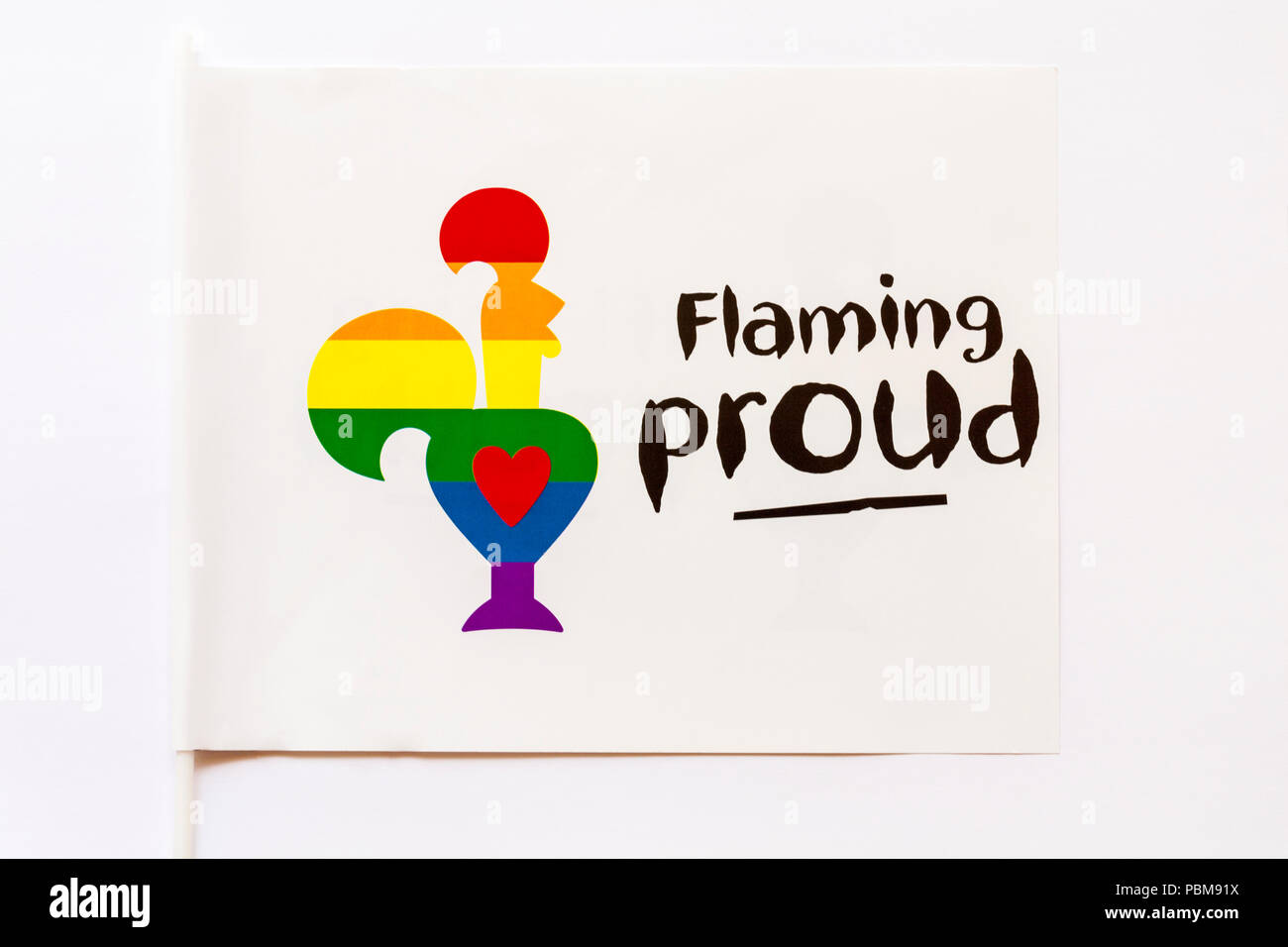 Flaming Proud rainbow coloured Pride flag isolated on white background ...
