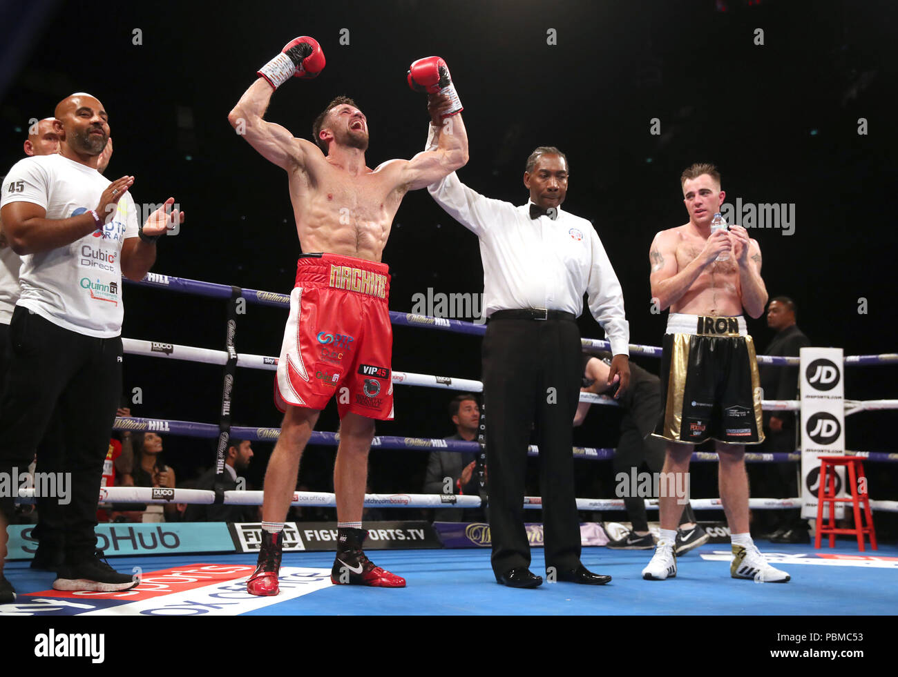 Anthony Fowler (second left) celebrates beating Craig O'Brien in their ...