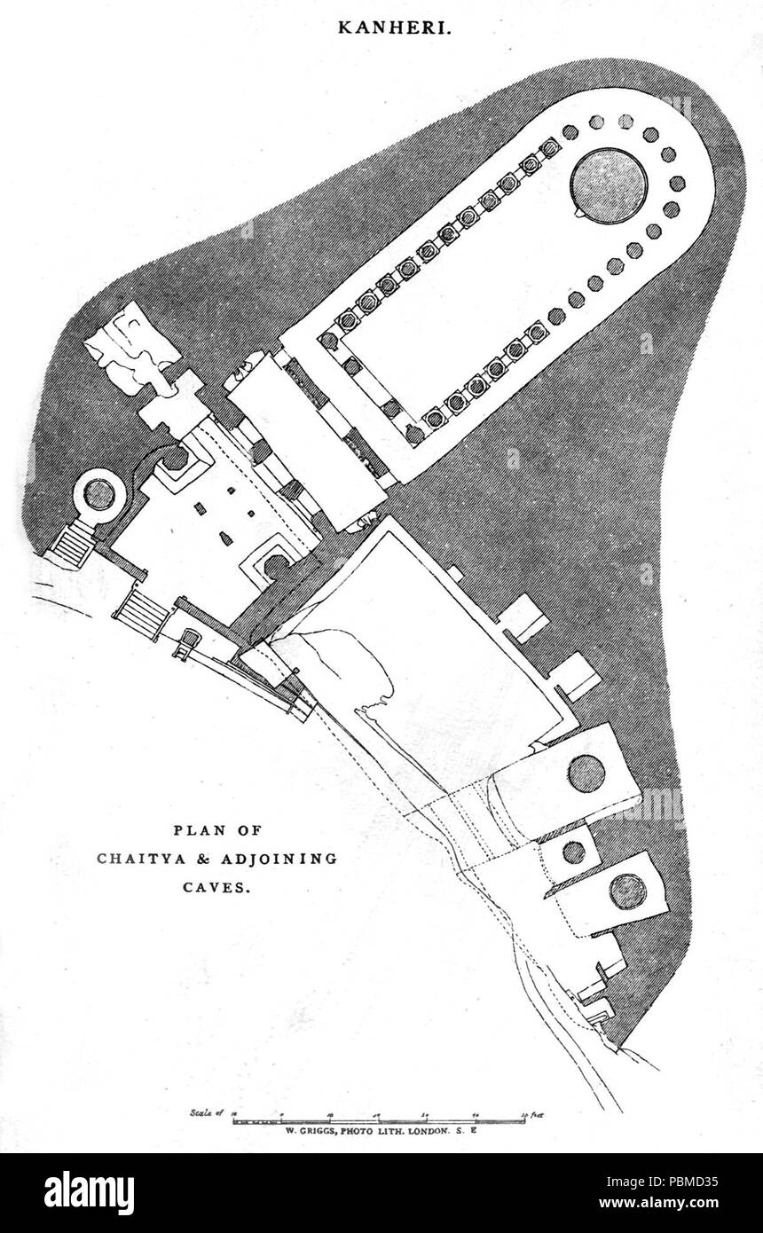 853 Kanheri Great Chaitya cave plan Stock Photo - Alamy
