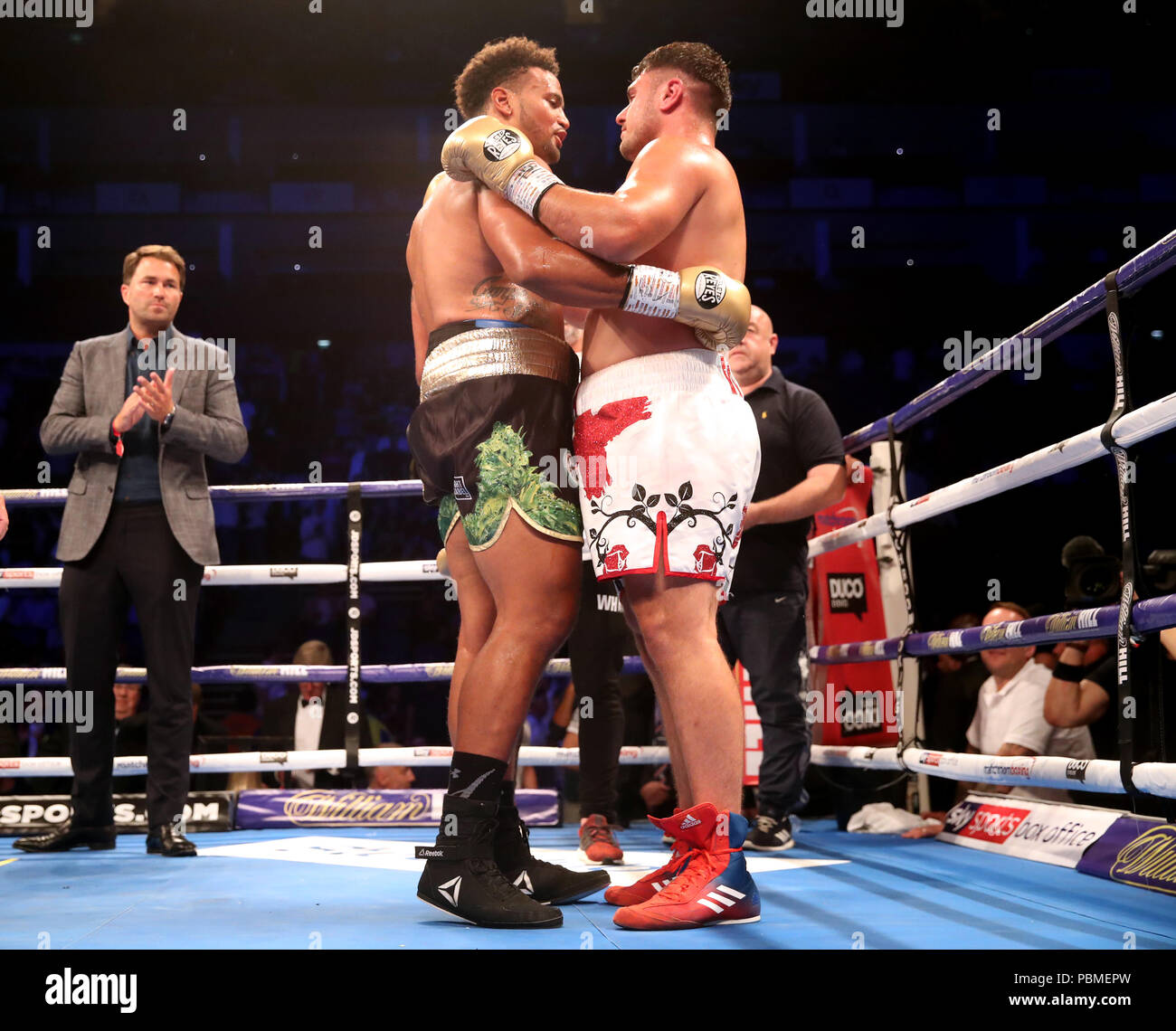 David Allen (left) and Nick Webb after their heavyweight bout at the O2 ...