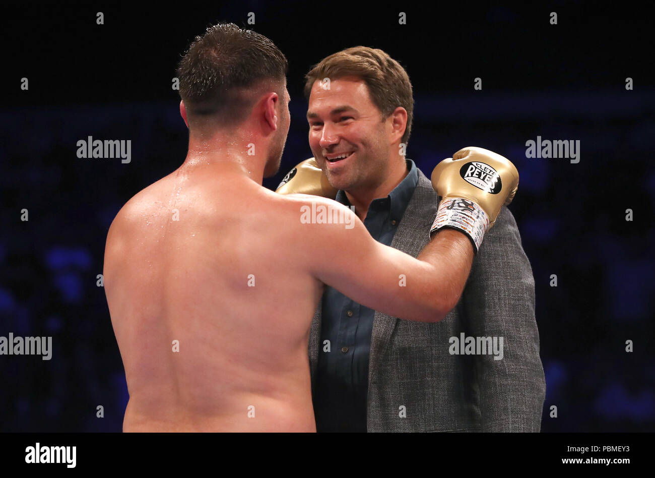 David Allen (left) celebrates with promoter Eddie Hearn after his ...