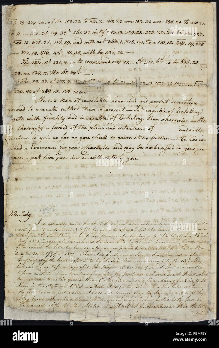 Aaron Burr letter to James Wilkinson, 1806 Stock Photo - Alamy