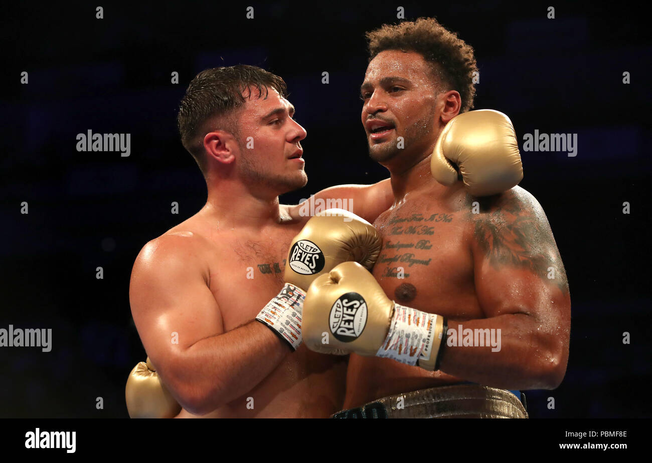 David Allen (left) and Nick Webb after their heavyweight bout at the O2 ...