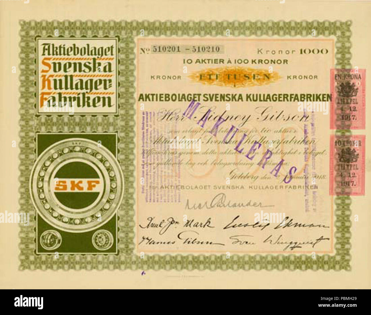 AB SKF 1000 Kr 1918 Stock Photo - Alamy