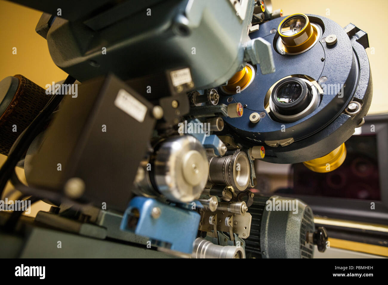 Close up shot of a vintage movie projector in a cinema hall Stock Photo ...