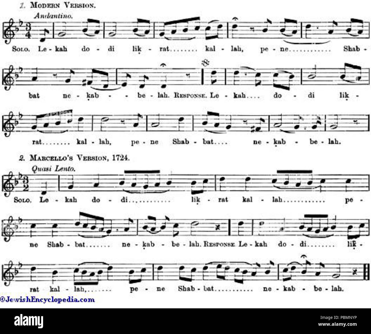 . Score of the Lekha Dodi song (prayer for the welcome of the Shabbat ...
