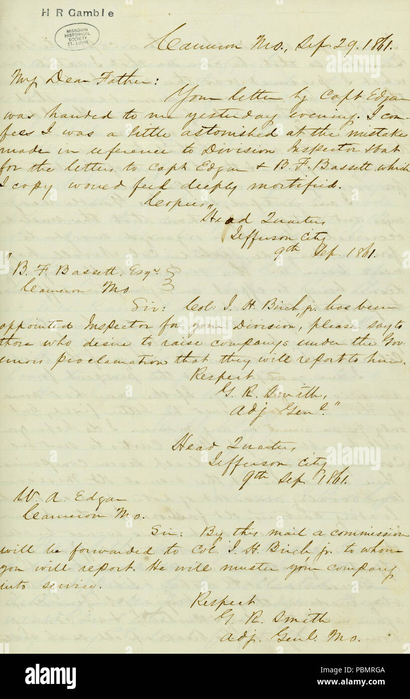 909 Letter signed James H. Birch, Jr., Cameron, Mo., to Father (James H ...