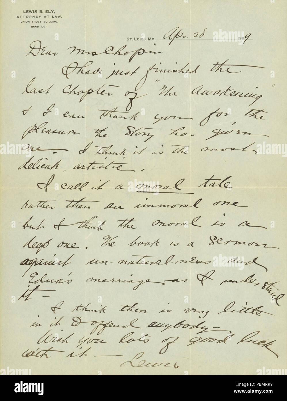 910 Letter signed Lewis B. Ely, Attorney at Law, Union Trust Building ...