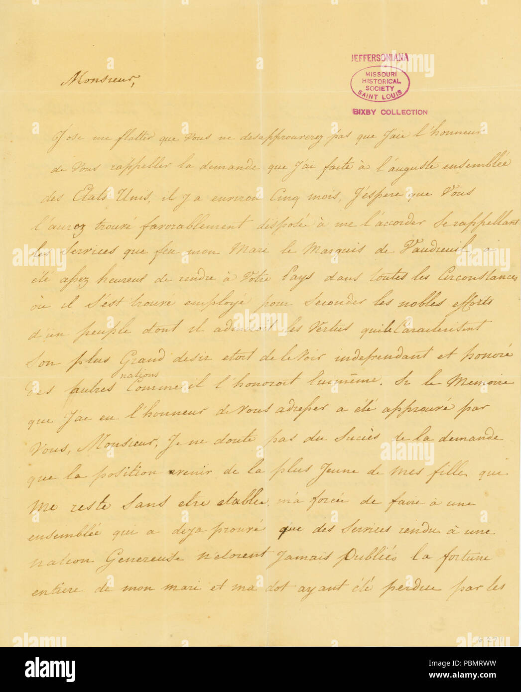910 Letter signed Madame Roquefort de Vaudreuil to Thomas Jefferson ...