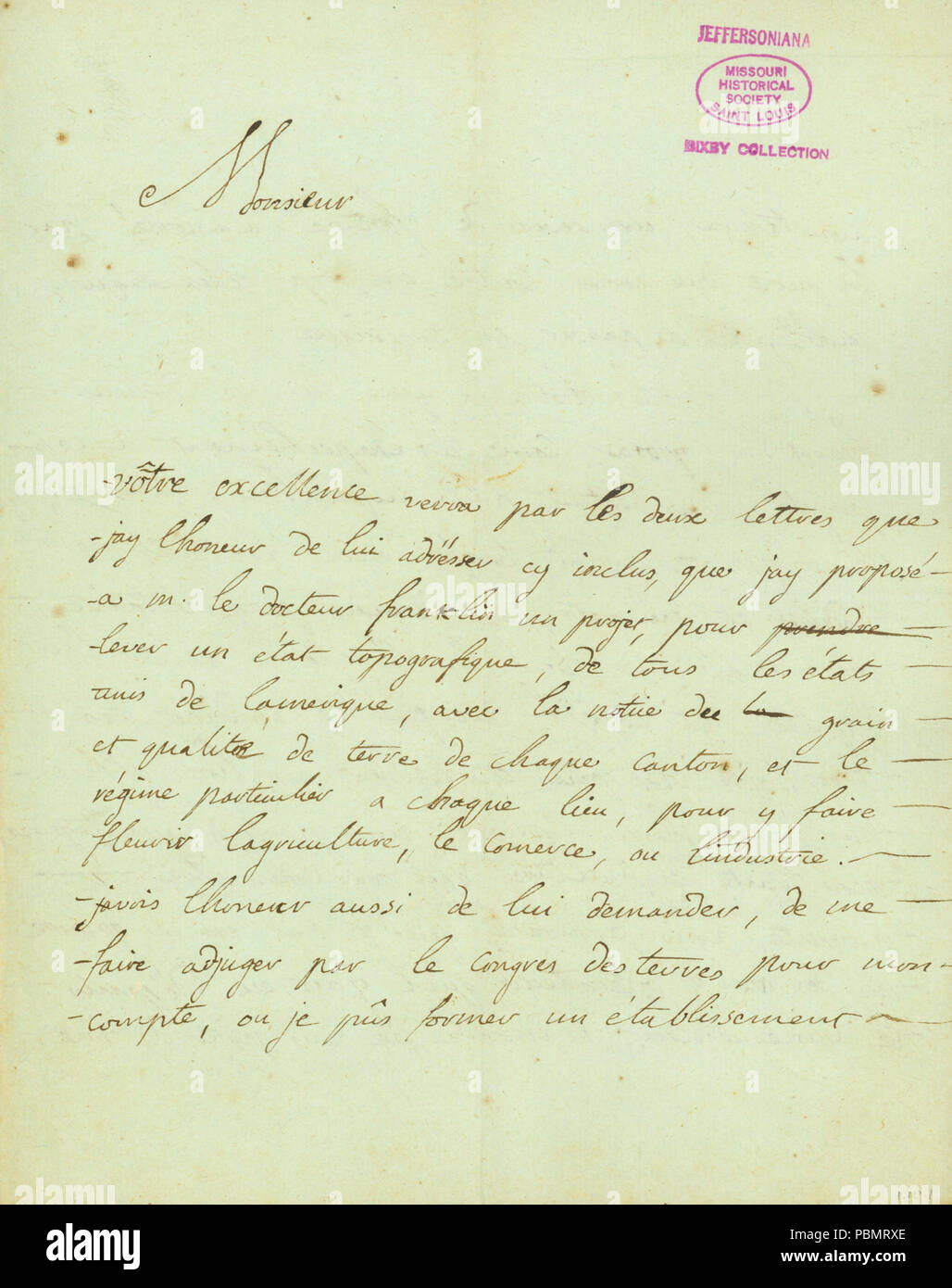 910 Letter signed Marquis de Poncins to Thomas Jefferson, August 29 ...